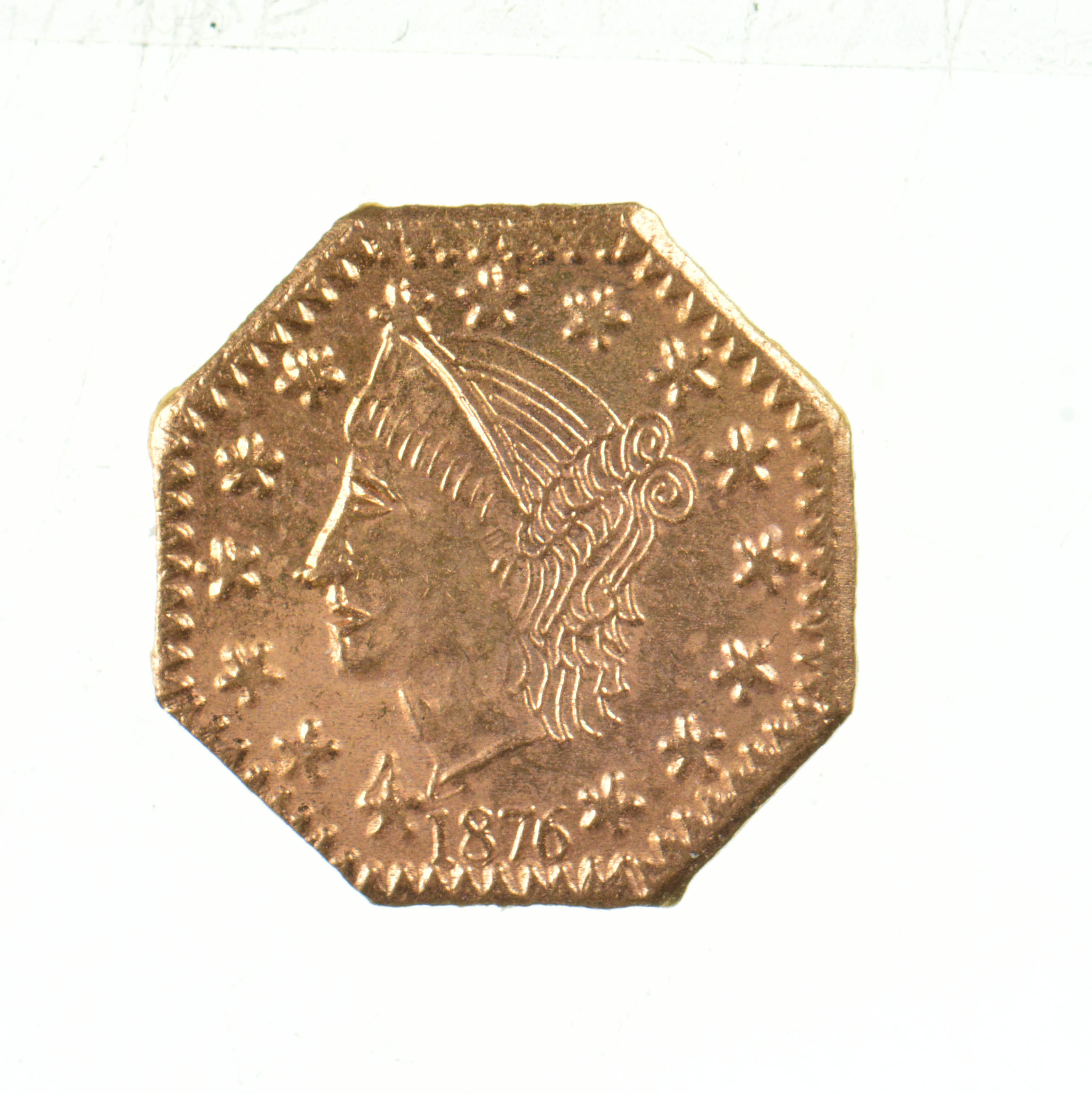 1876 Liberty Head Octagonal California Gold Rush Souvenir Token ...