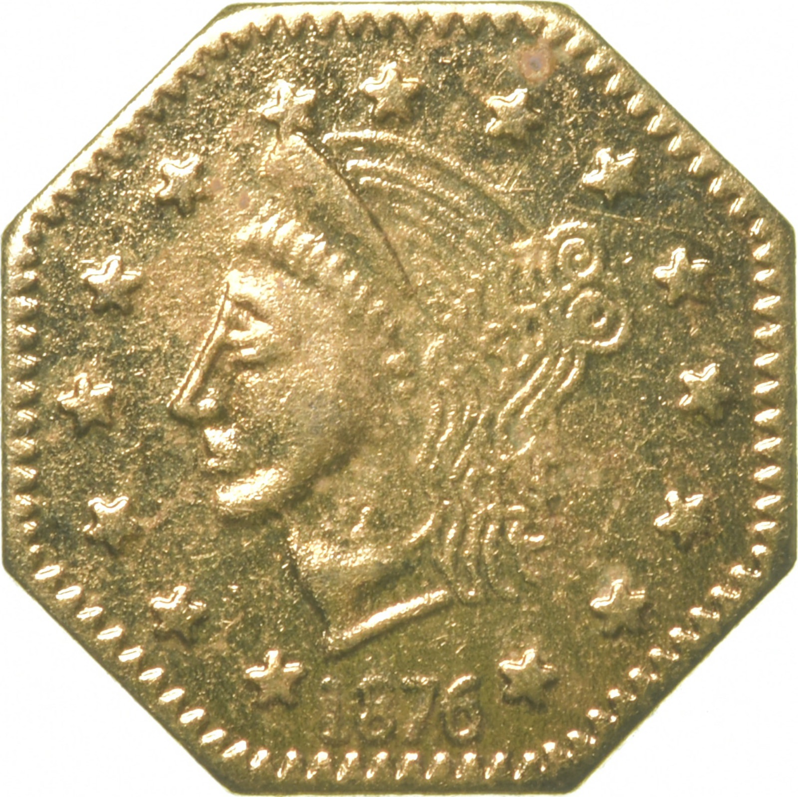 1876 Liberty Head Octagonal California Gold Rush Souvenir Token ...