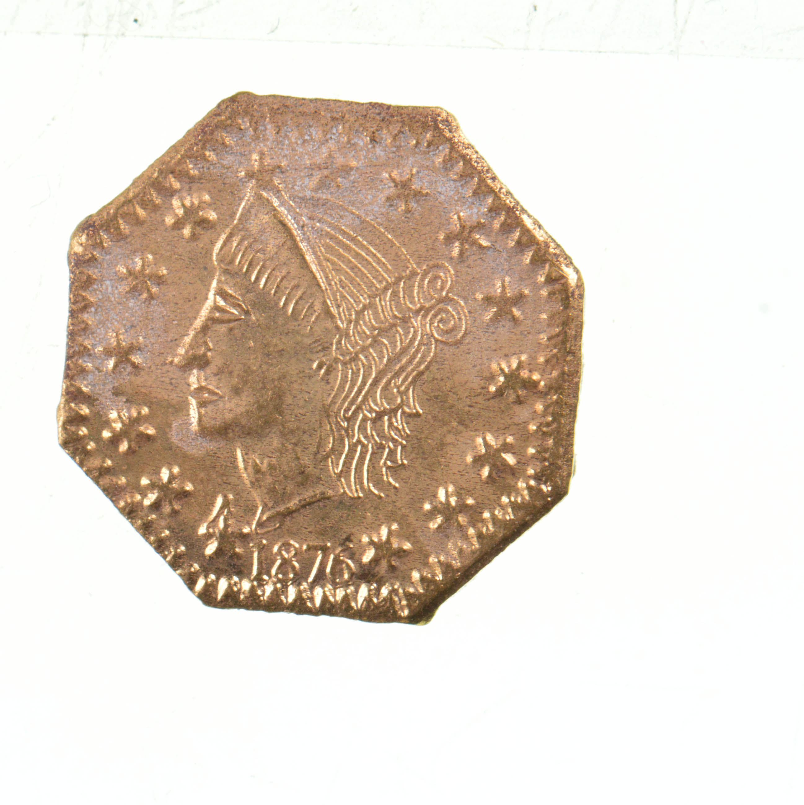 1876 Liberty Head Octagonal California Gold Rush Souvenir Token ...