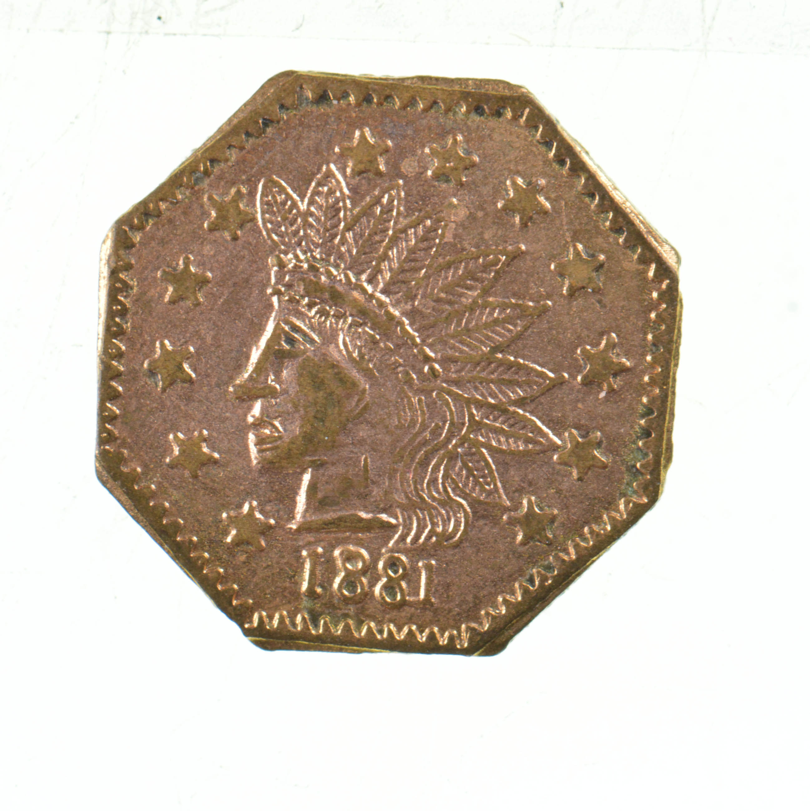 1881 Indian Head Octagonal California Gold Rush Souvenir Token ...