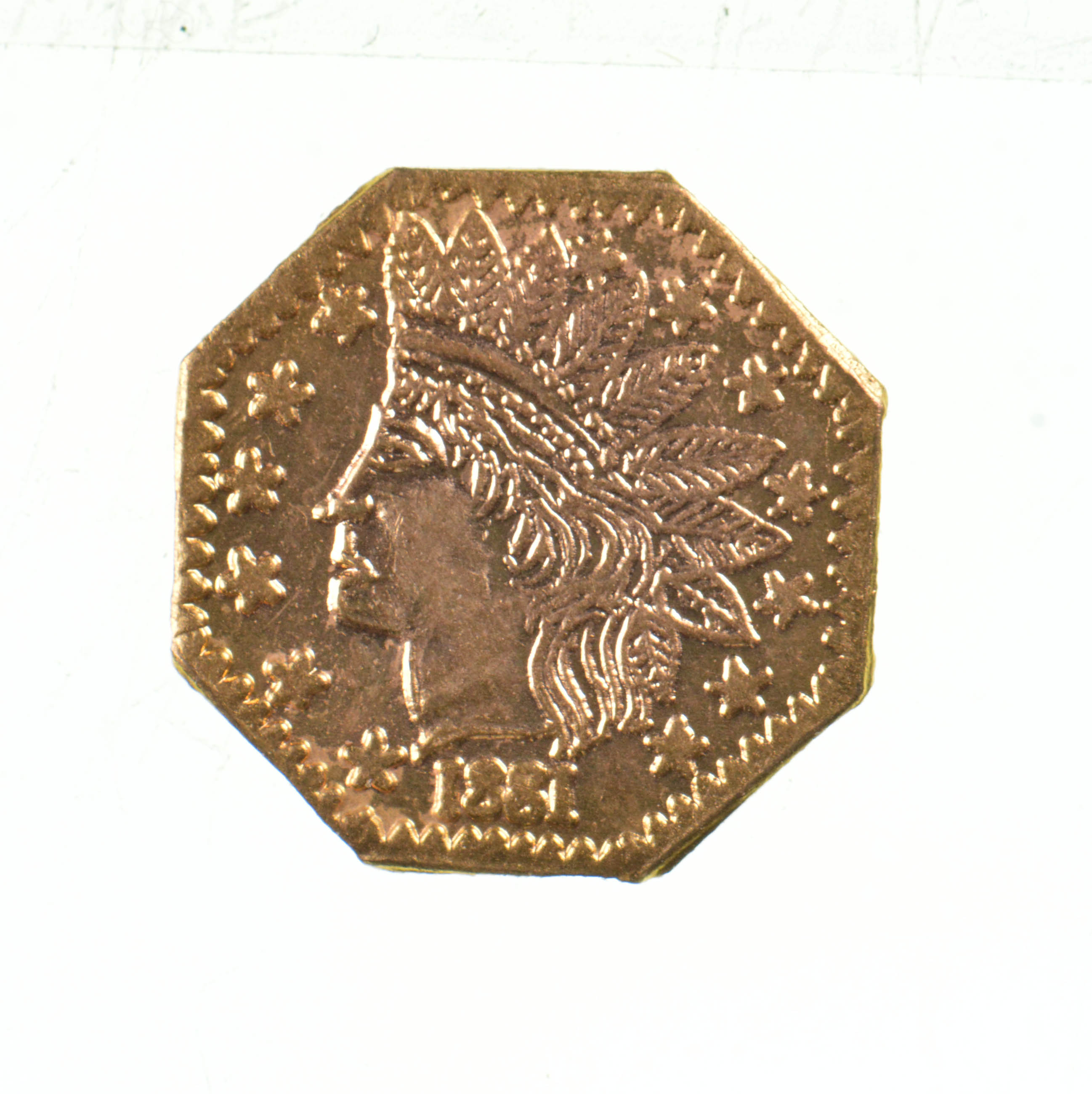 1881 Indian Head Octagonal California Gold Rush Souvenir Token ...