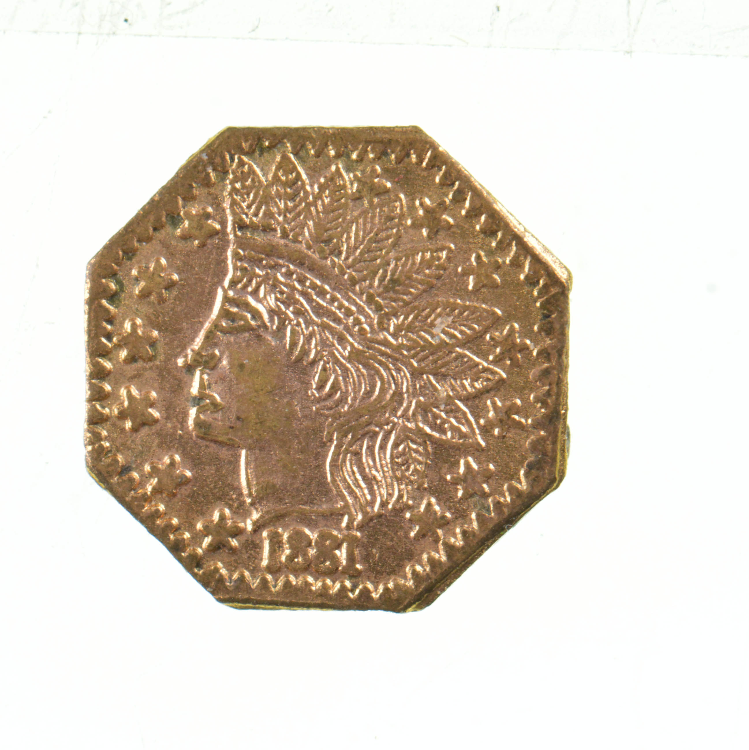 1881 Indian Head Octagonal California Gold Rush Souvenir Token ...