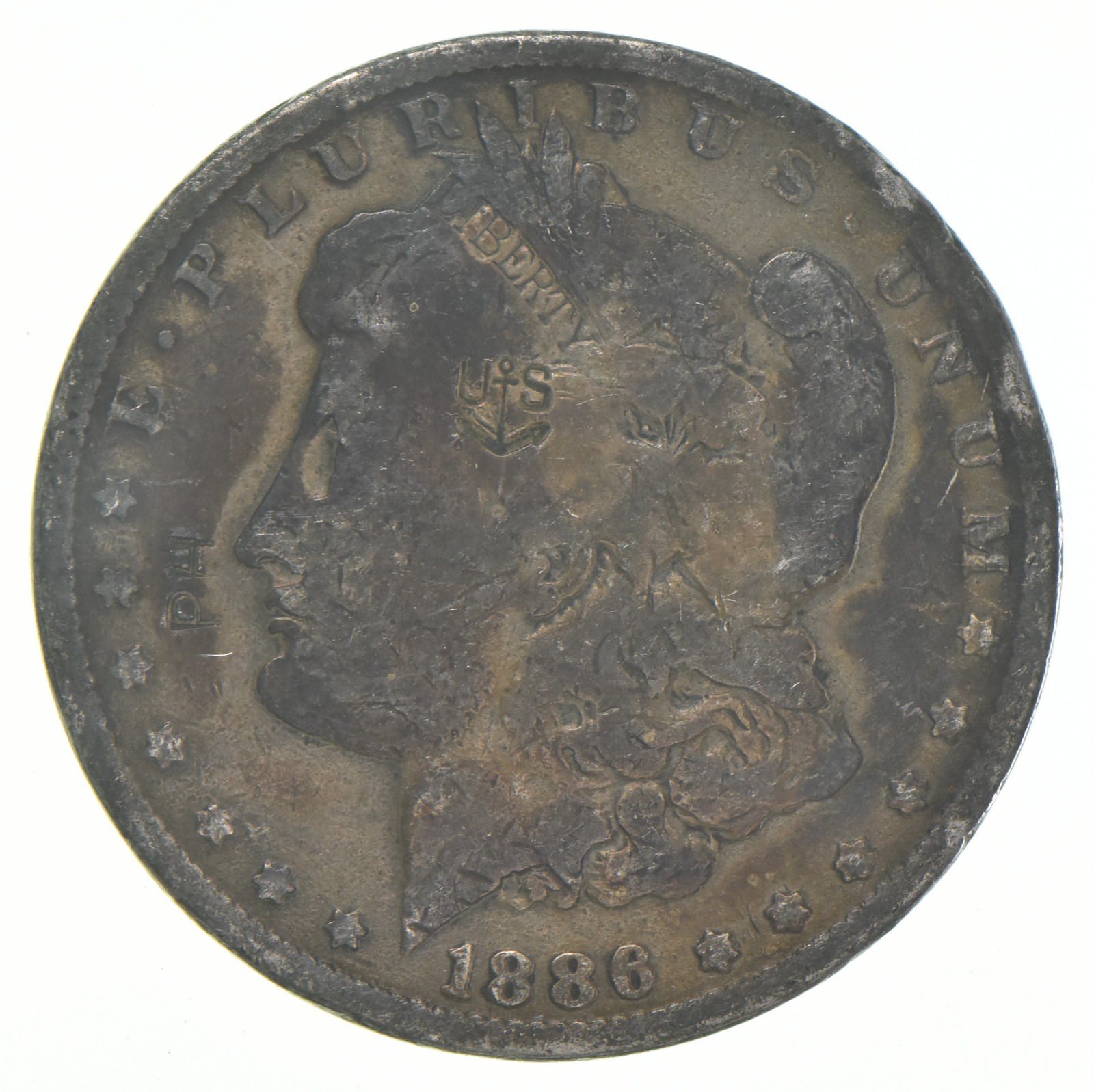 1886 Morgan Silver Dollar US Navy Counterstamp Anchor WWII Ceremony ...