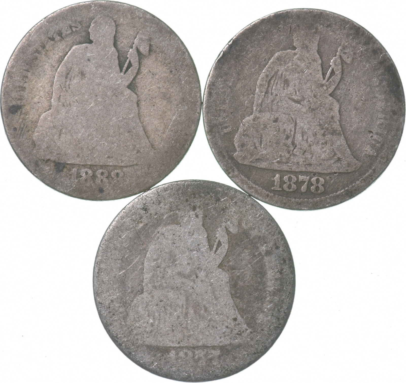 1888 1878 1877 Lot 3 Seated Liberty Dimes Collection | Property Room