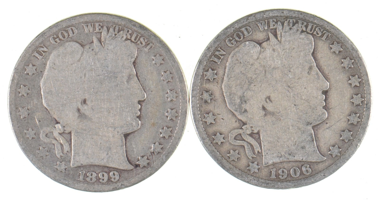 1892-1915 Lot 2 1899 1906-D Barber 90% Half Dollars - Coin Collection | Property Room