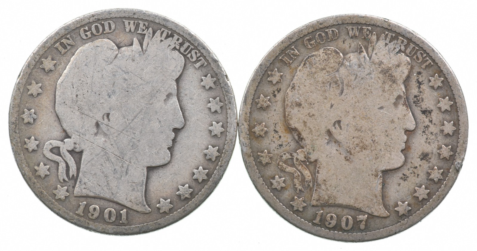 1892-1915 Lot 2 1901 1907 Barber 90% Half Dollars - Coin Collection ...