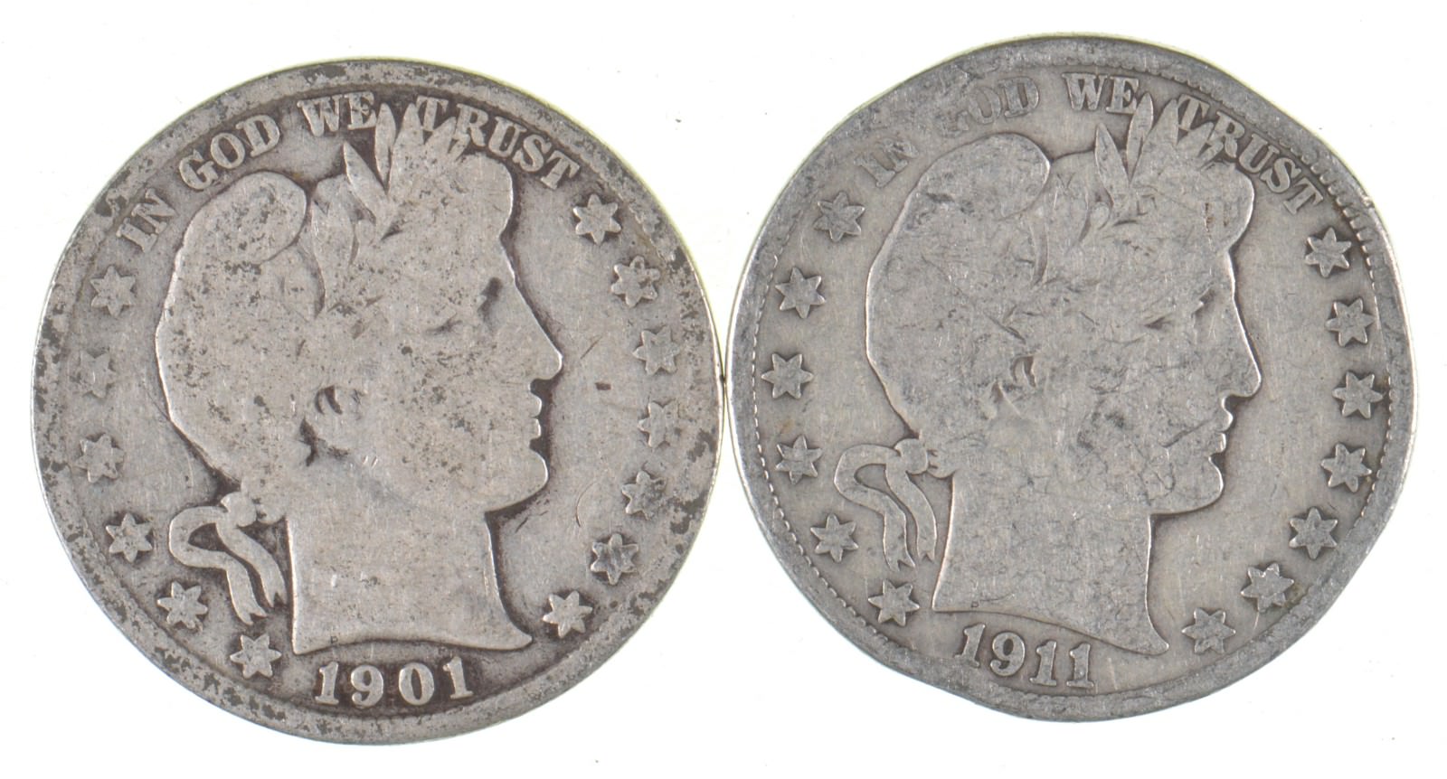 1892-1915 Lot 2 1901 1911-S Barber 90% Half Dollars - Coin Collection ...