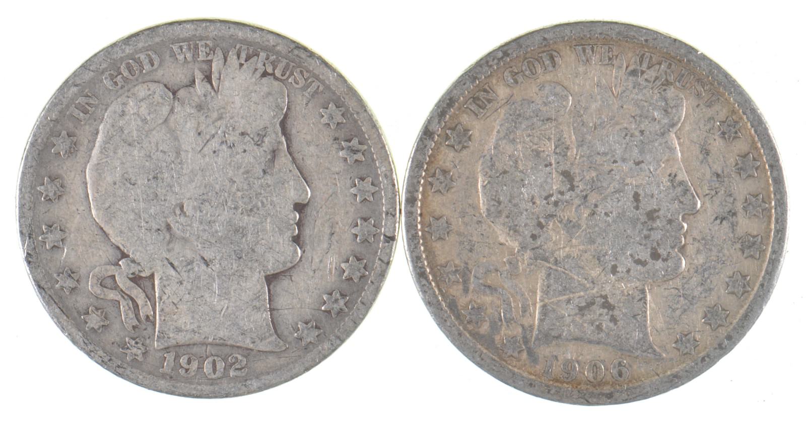 1892-1915 Lot 2 1902 1906-O Barber 90% Half Dollars - Coin Collection | Property Room