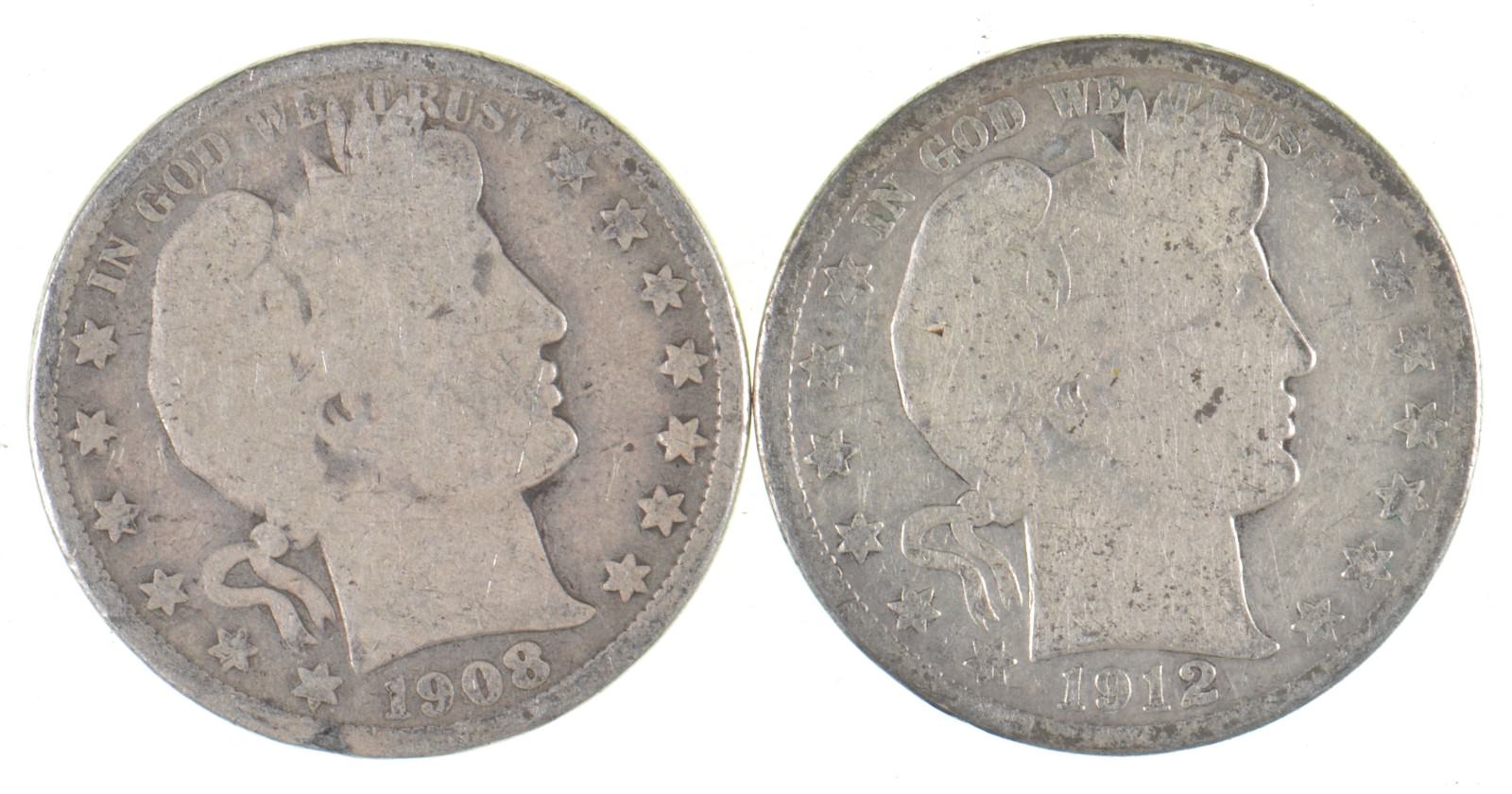 1892-1915 Lot 2 1908 1912-S Barber 90% Half Dollars - Coin Collection ...