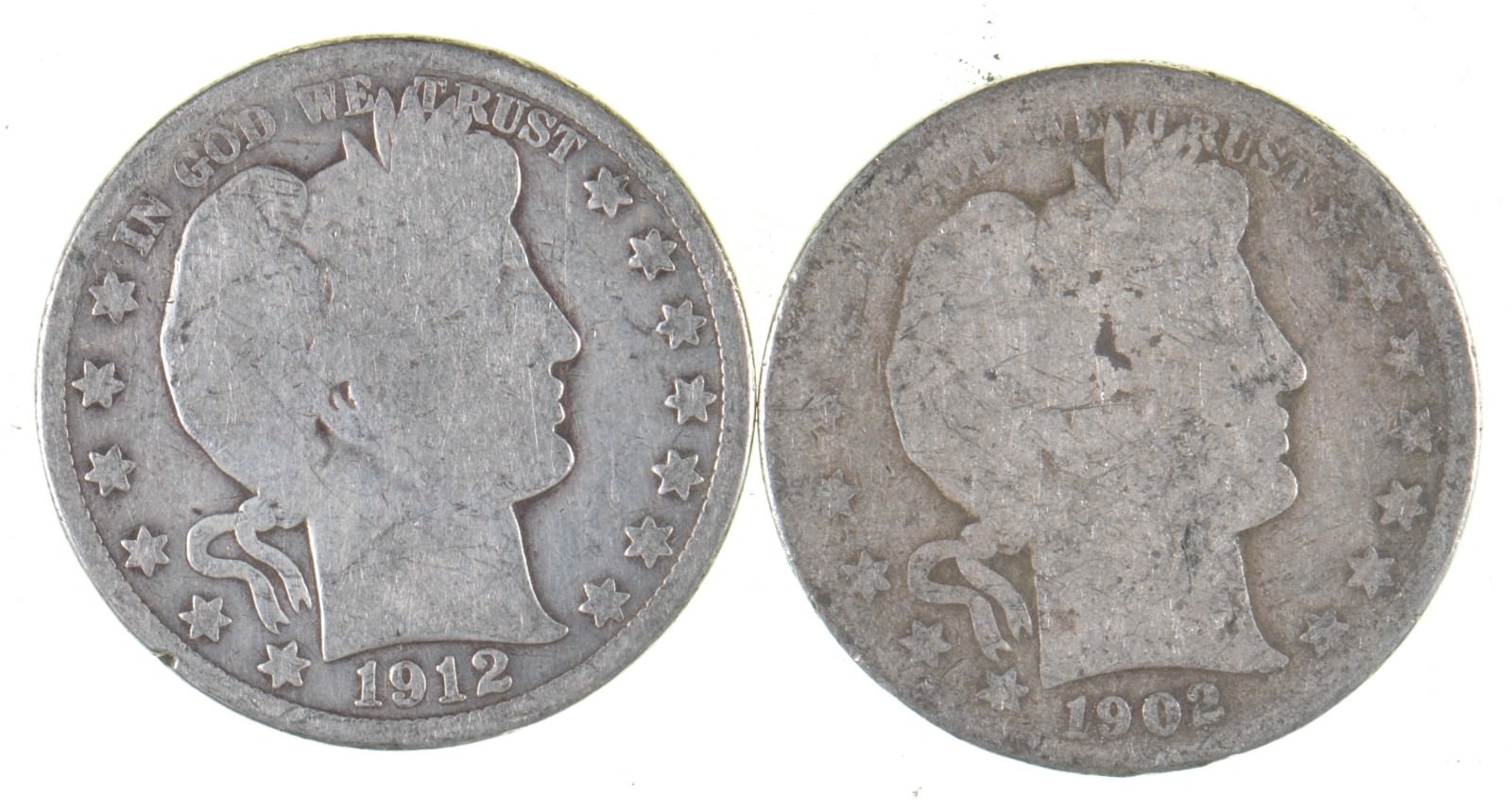 1892-1915 Lot 2 1912 1902 Barber 90% Half Dollars - Coin Collection ...
