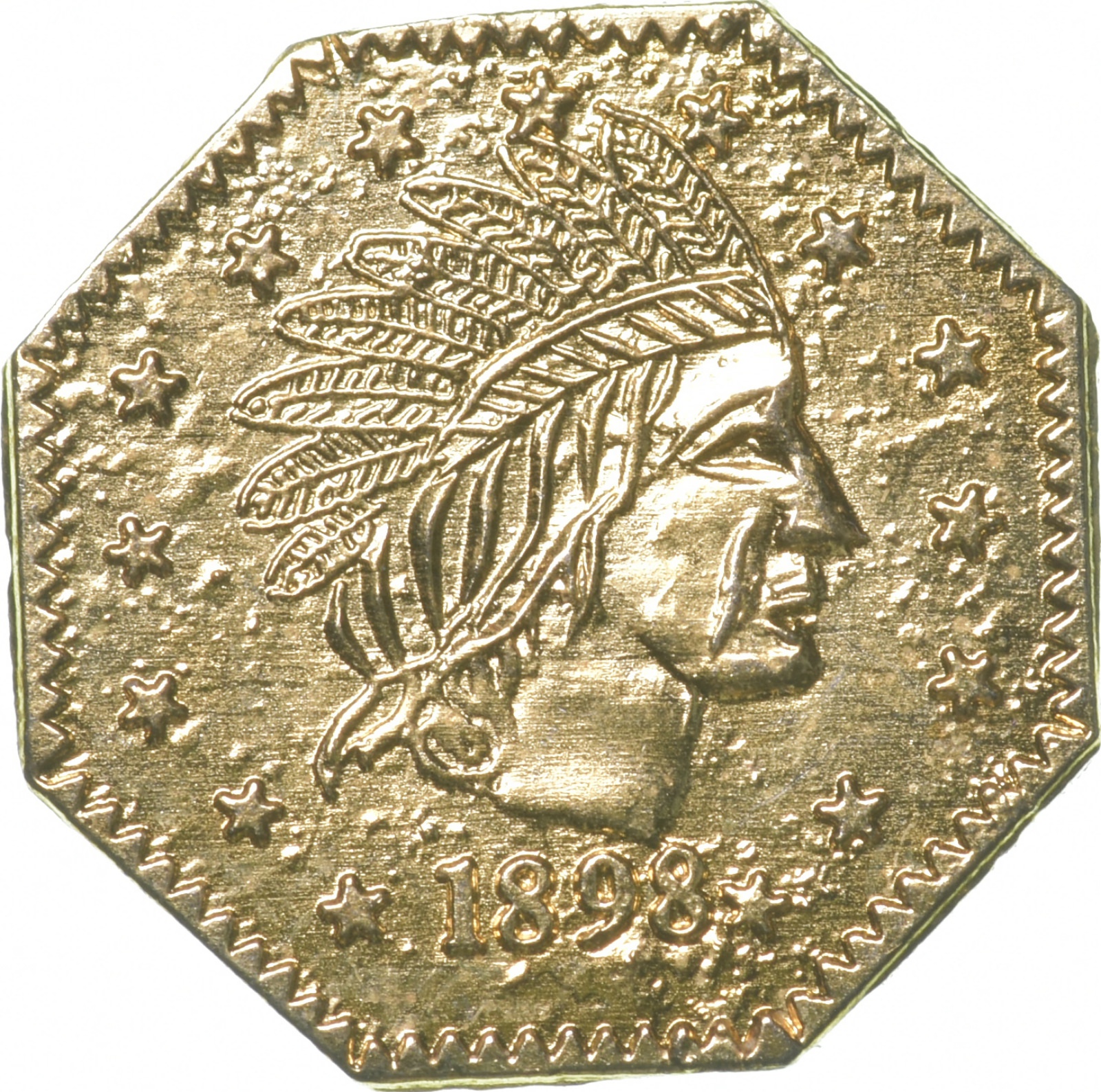 1898 Indian Head Octagonal California Gold Rush Souvenir Token ...