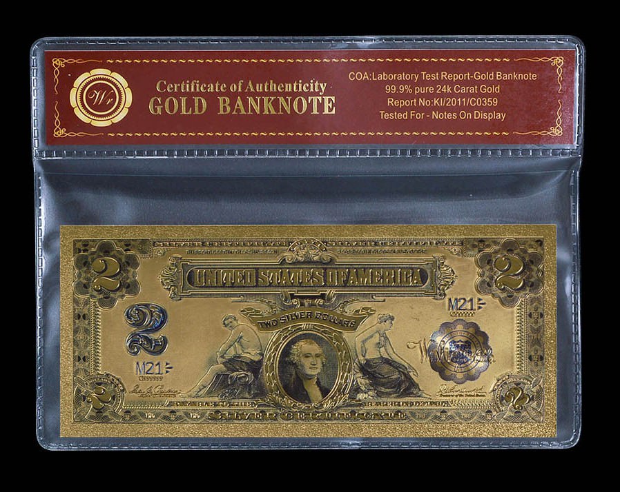 1899 Series $2 US Gold- Beautifully Displayed Replica Bank Note ...