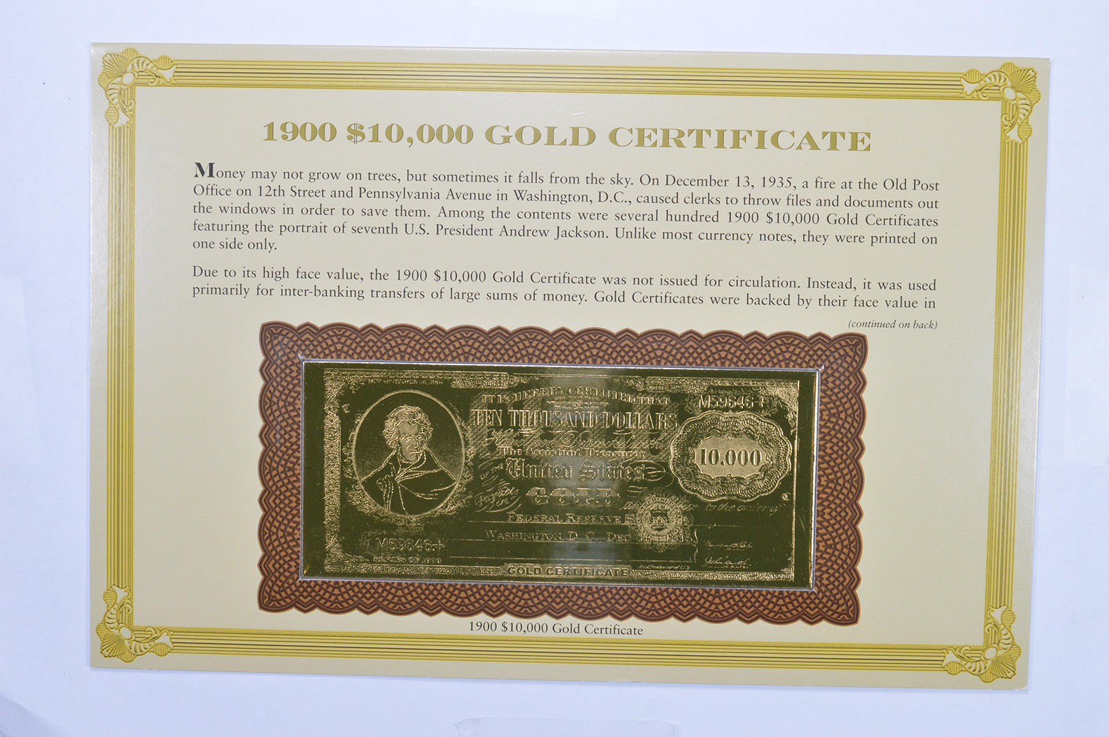 1900 $10,000 Gold Certificate - Tribute Note - Interesting History ...