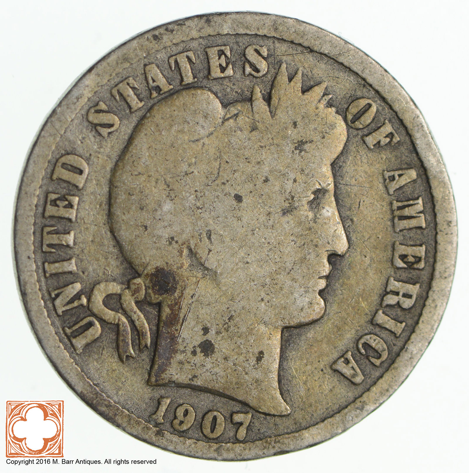 1907 Barber Liberty 90% Silver United States Dime | Property Room