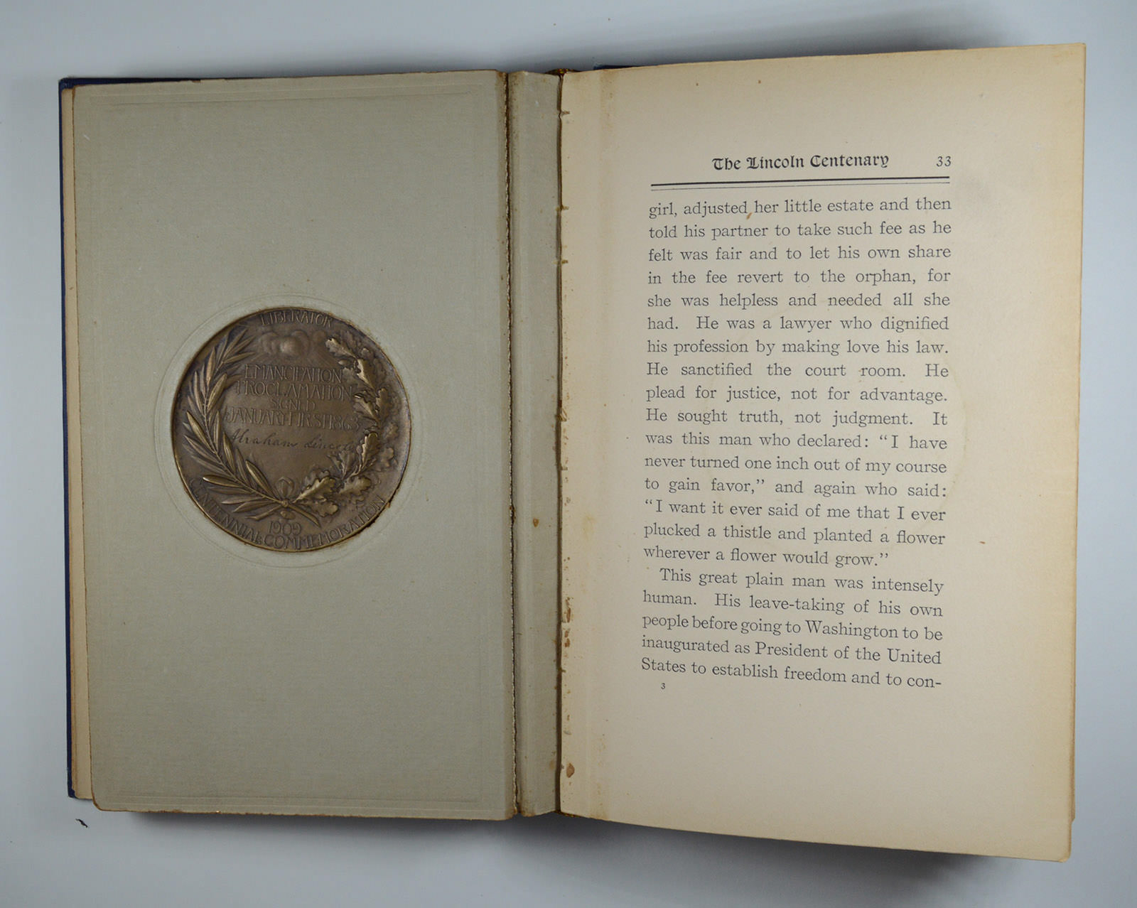 1909 The Lincoln Centennial Medal in Original Knickerbocker Press Book ...