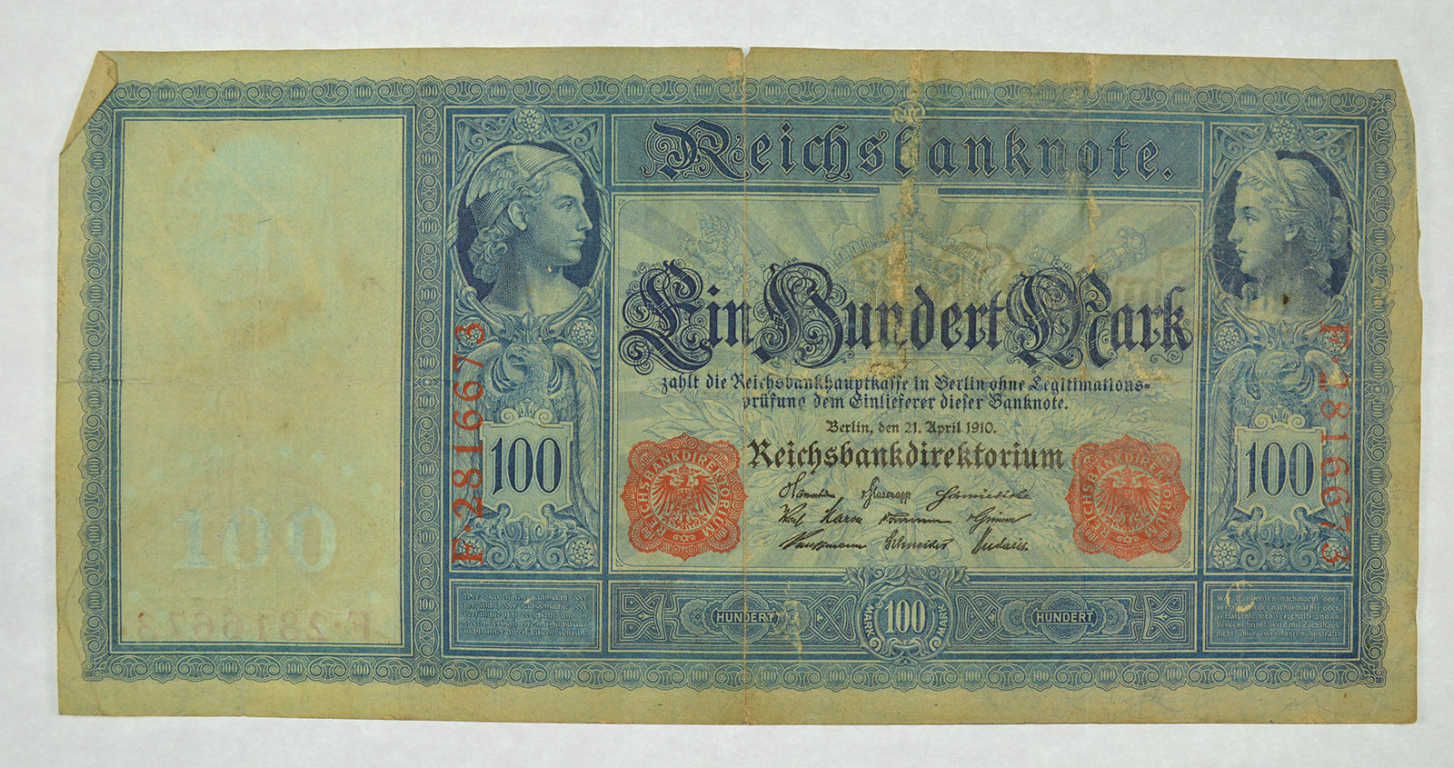 1910 - 100 Mark Reichsbank Note German Empire - Battleship - Historic ...