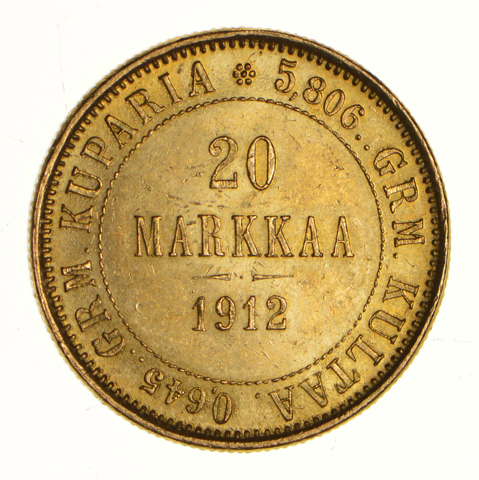 1912-S Finland Gold 20 Markkaa Gold World Coin - Uncirculated | Property Room