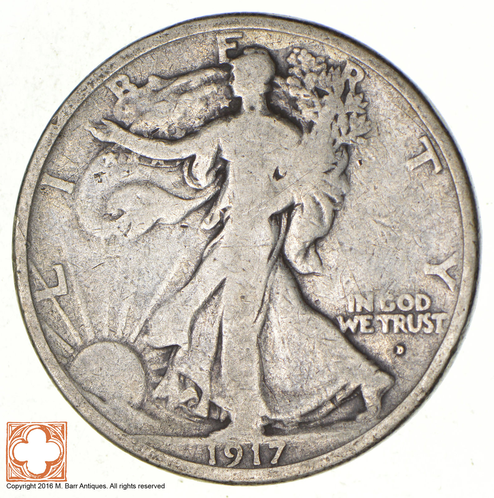 1917-D 50c Oberverse Mint Mark - Walking Liberty Half Dollar | Property Room