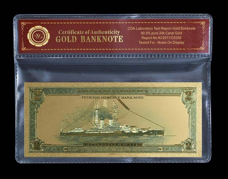 1918 Philadelphia Battleship $2 Gold Color- Beautifully Displayed ...
