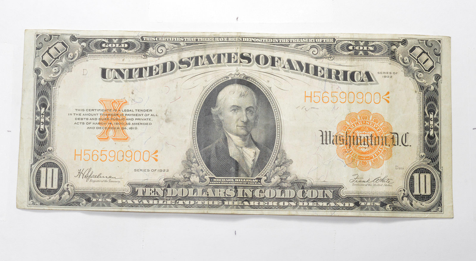 1922 $10 United States Gold Coin Large Note | Property Room