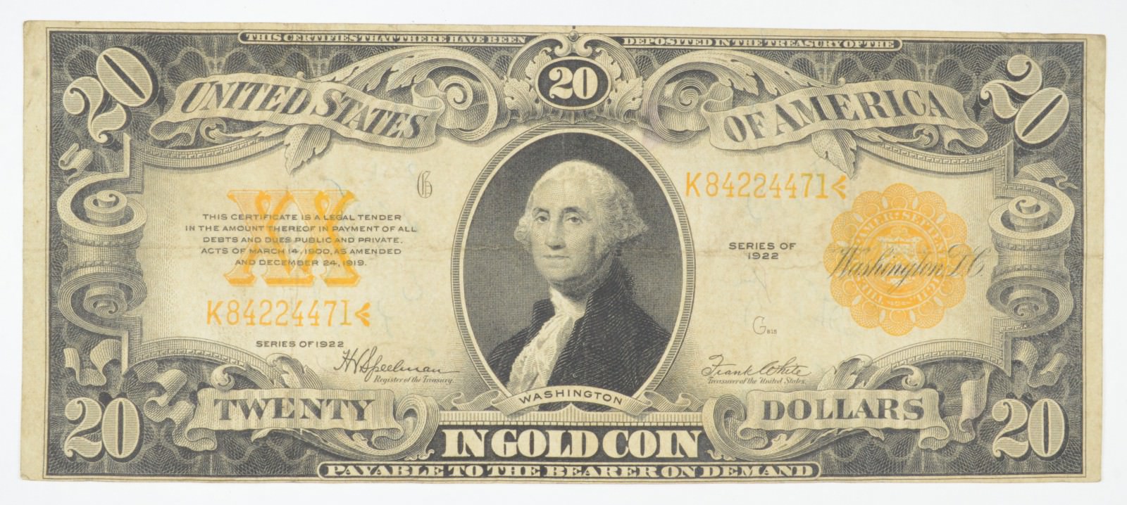 1922 $20 United States Gold Certificate - Large Note | Property Room