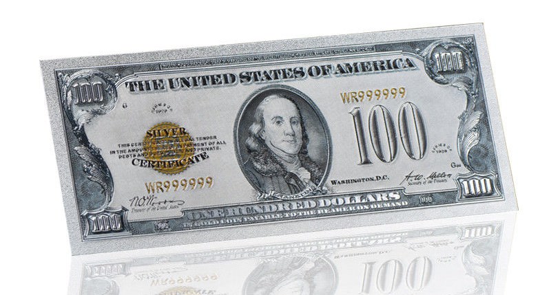 1928 US Silver Certificate $100 Silver Foil- Replica Bank Note ...