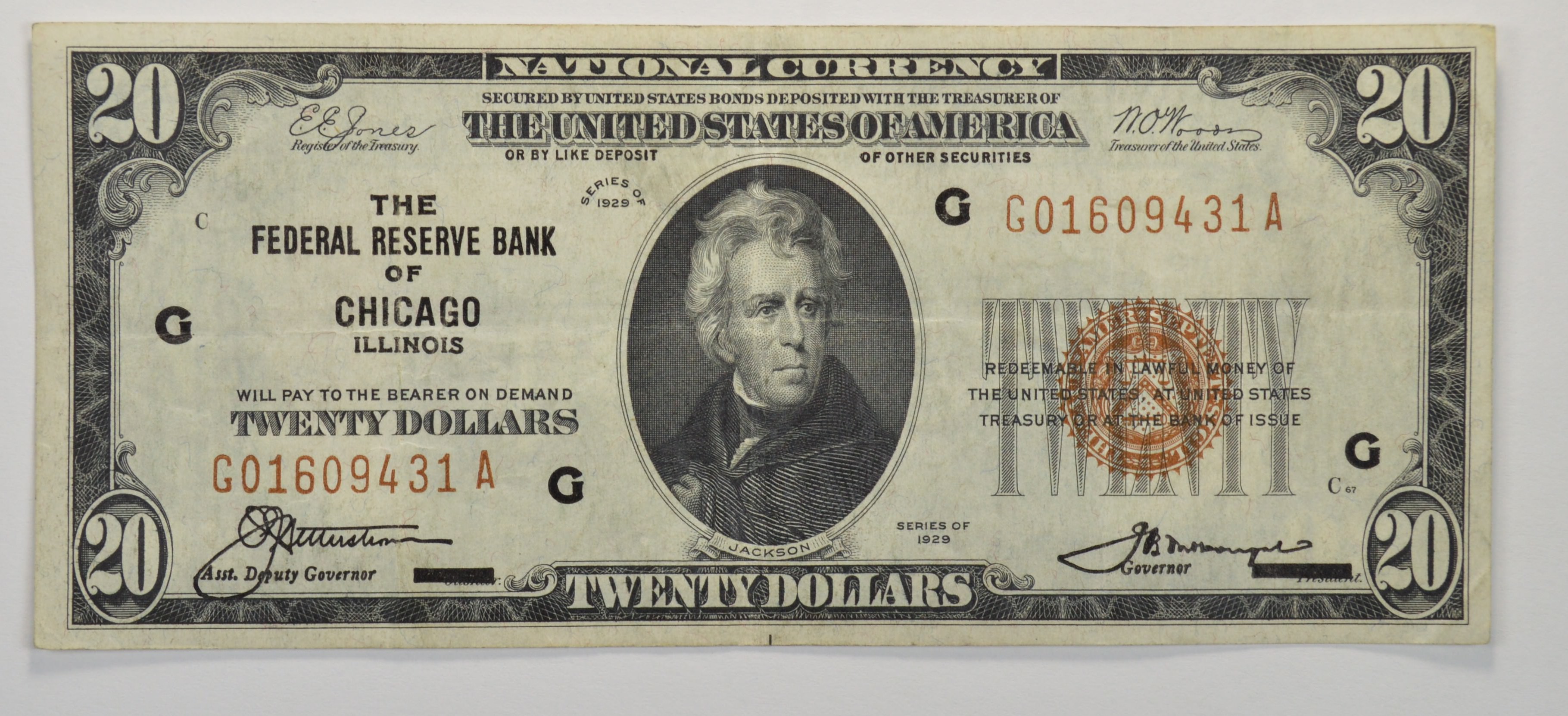 1929 $20.00 Brown Seal federal Reserve Bank Of Chicago, IL National ...