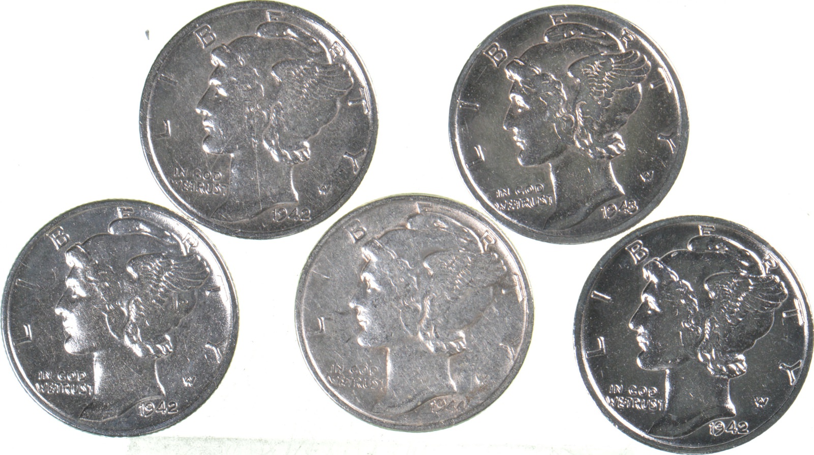 1942 1943 1942 1944 1942 Mercury Silver Dimes Collection | Property Room