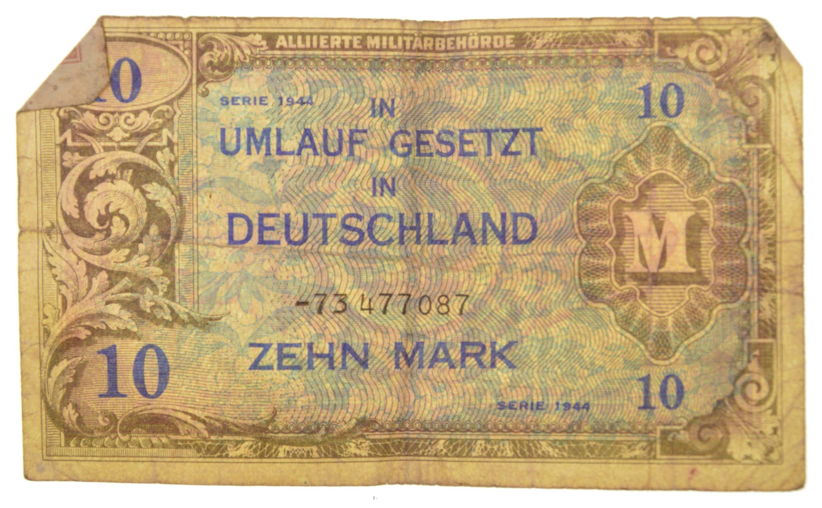 1944 Germany Deutschland Umlauf Gesetzt 10 Zehn Mark (WWII, Allied ...