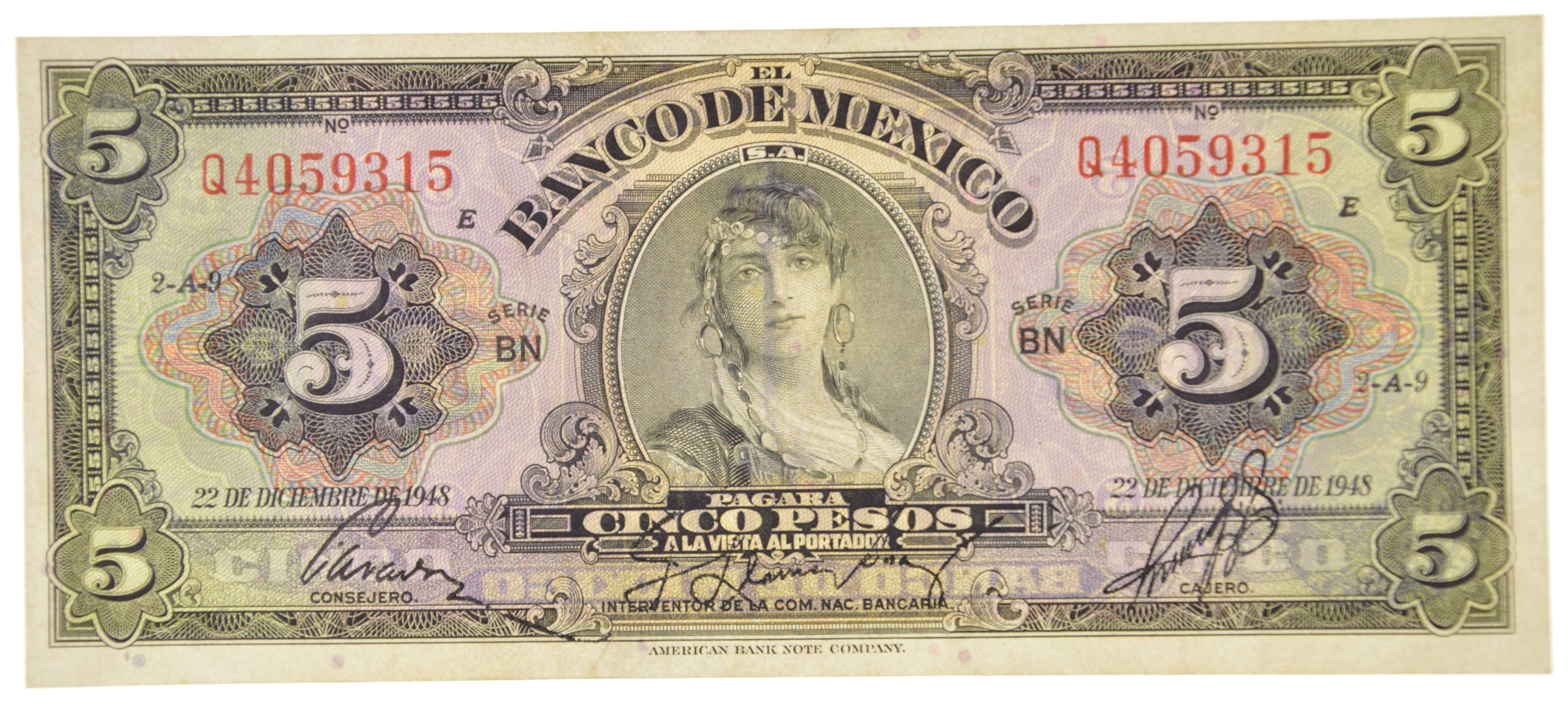 1948 Mexico 5 Pesos Banknote | Property Room