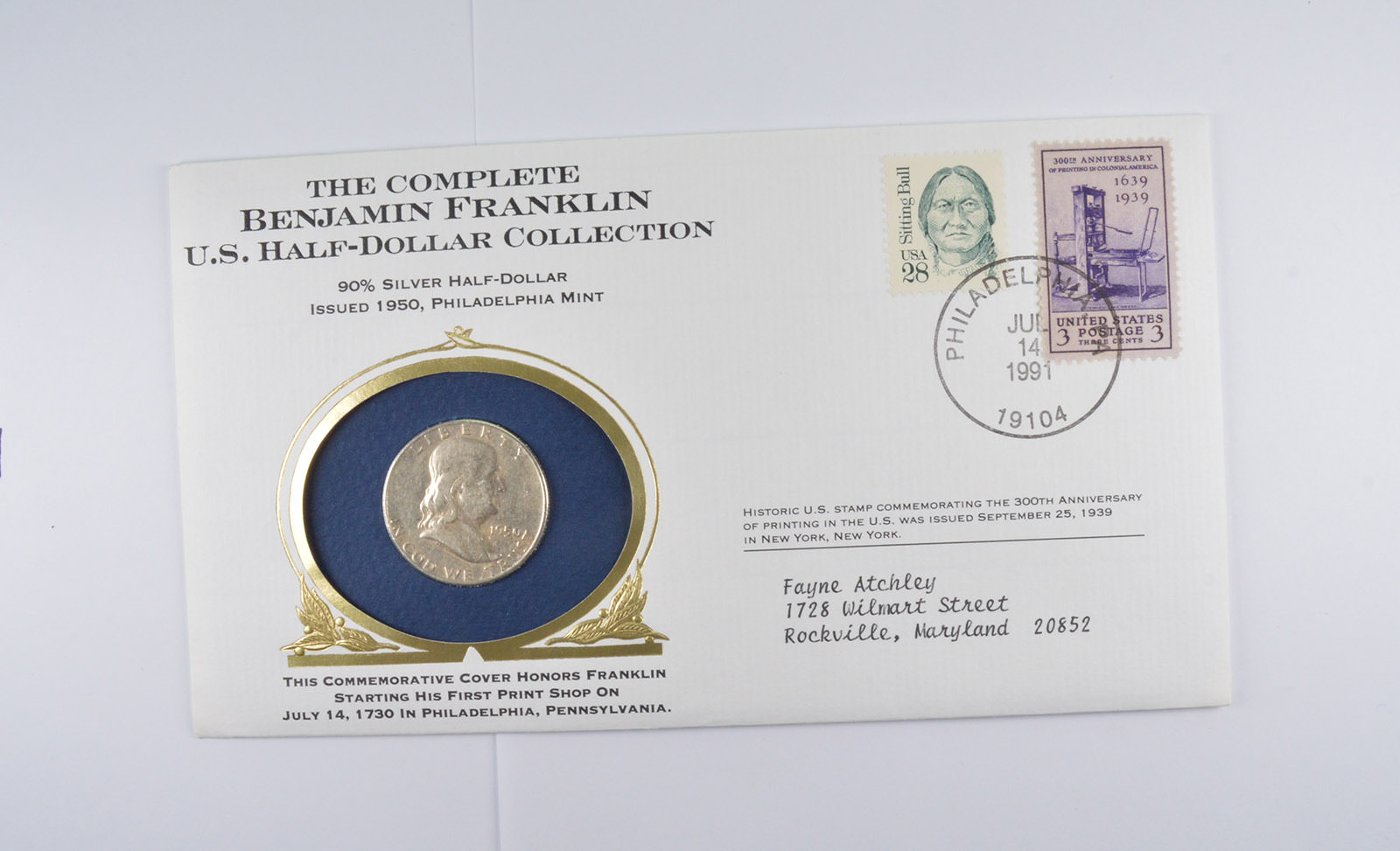 1950-P Franklin Half Dollar - 1991 Historic Stamp & Cover Collection ...