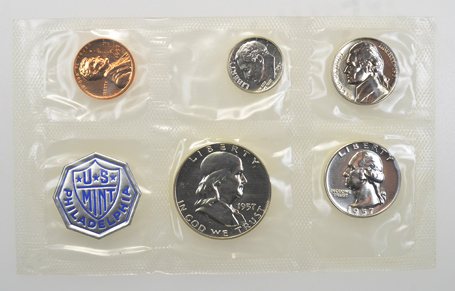 1957 US Proof Set - 5 Coins Penny Nickel Dime Quarter Half Dollar ...