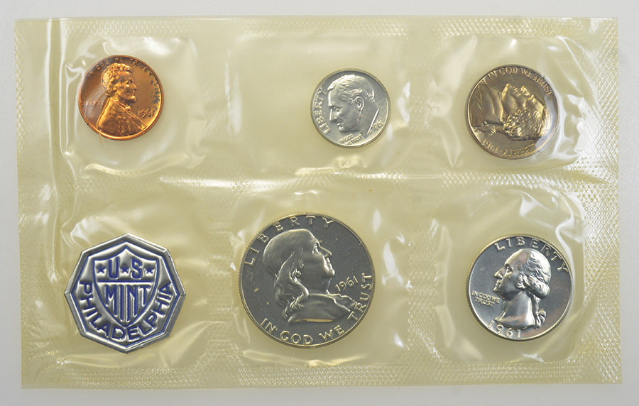 1961 US Proof Set - 5 Coins Penny Nickel Dime Quarter Half Dollar ...