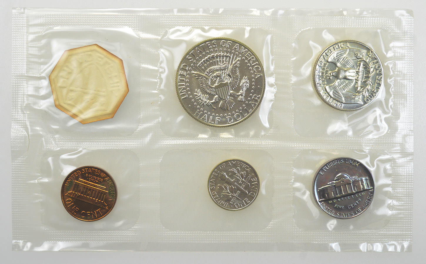 1964 US Proof Set - 5 Coins Penny Nickel Dime Quarter Half Dollar ...