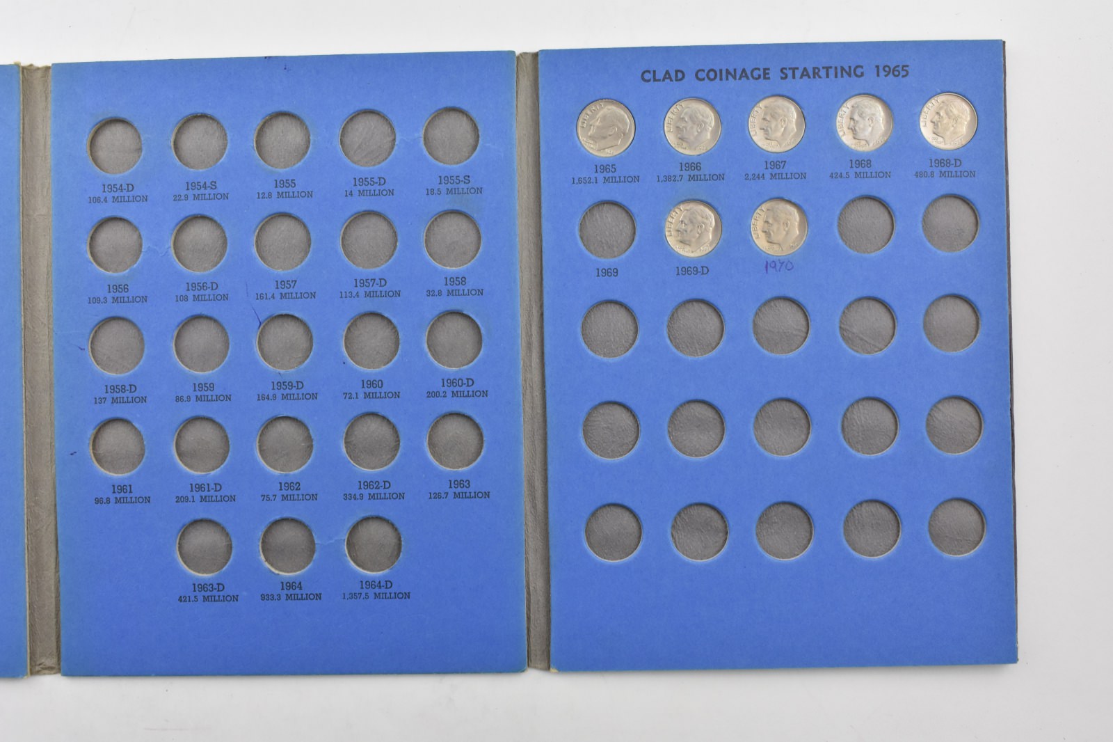 1965-1970 Roosevelt Dime Collection Album Set | Property Room
