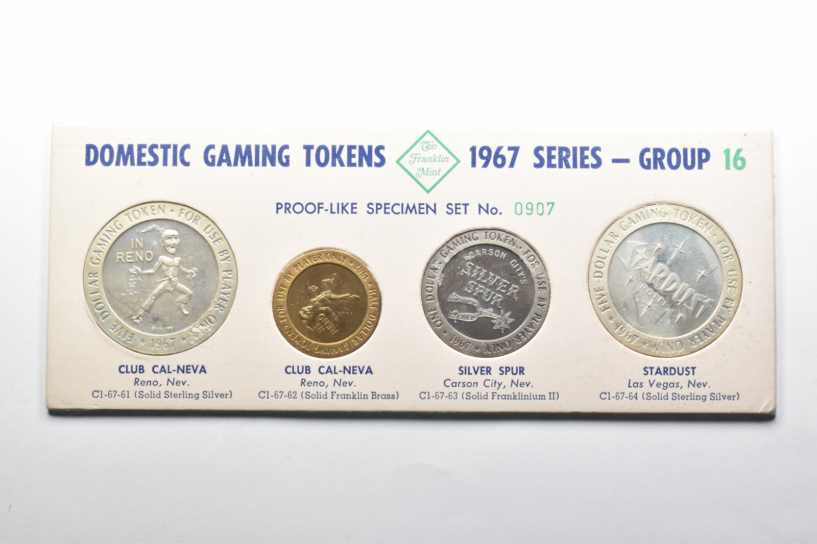 1967 Series Domestic Gaming Tokens Group 16 Proof Like Set Of 4 ...