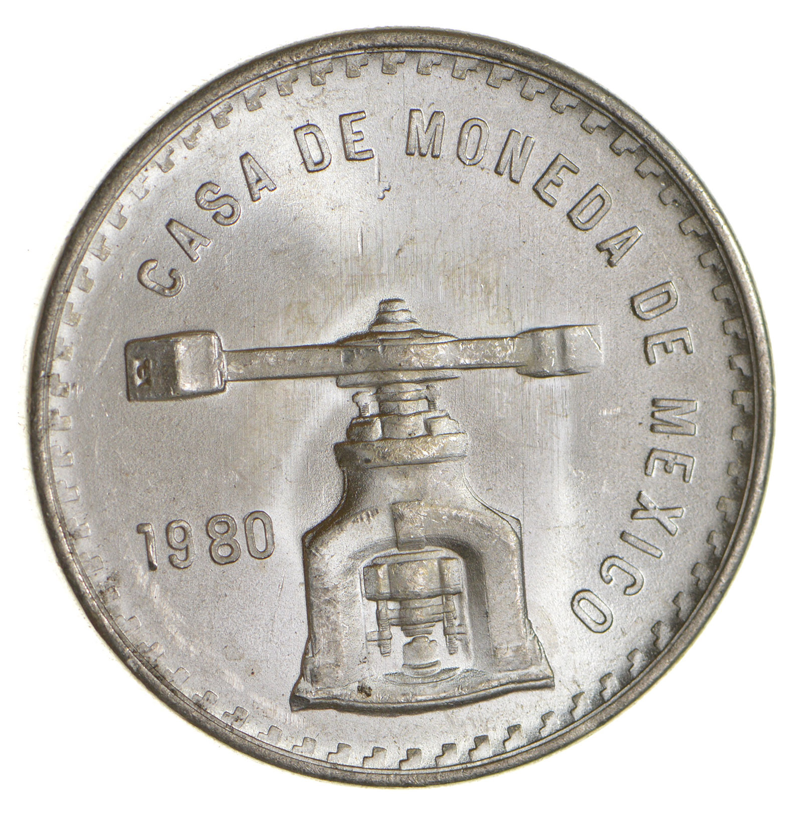 1980 MEXICO Huge Medallic 4.1cm SILVER Onza Mexican COIN PRESS Scales ...