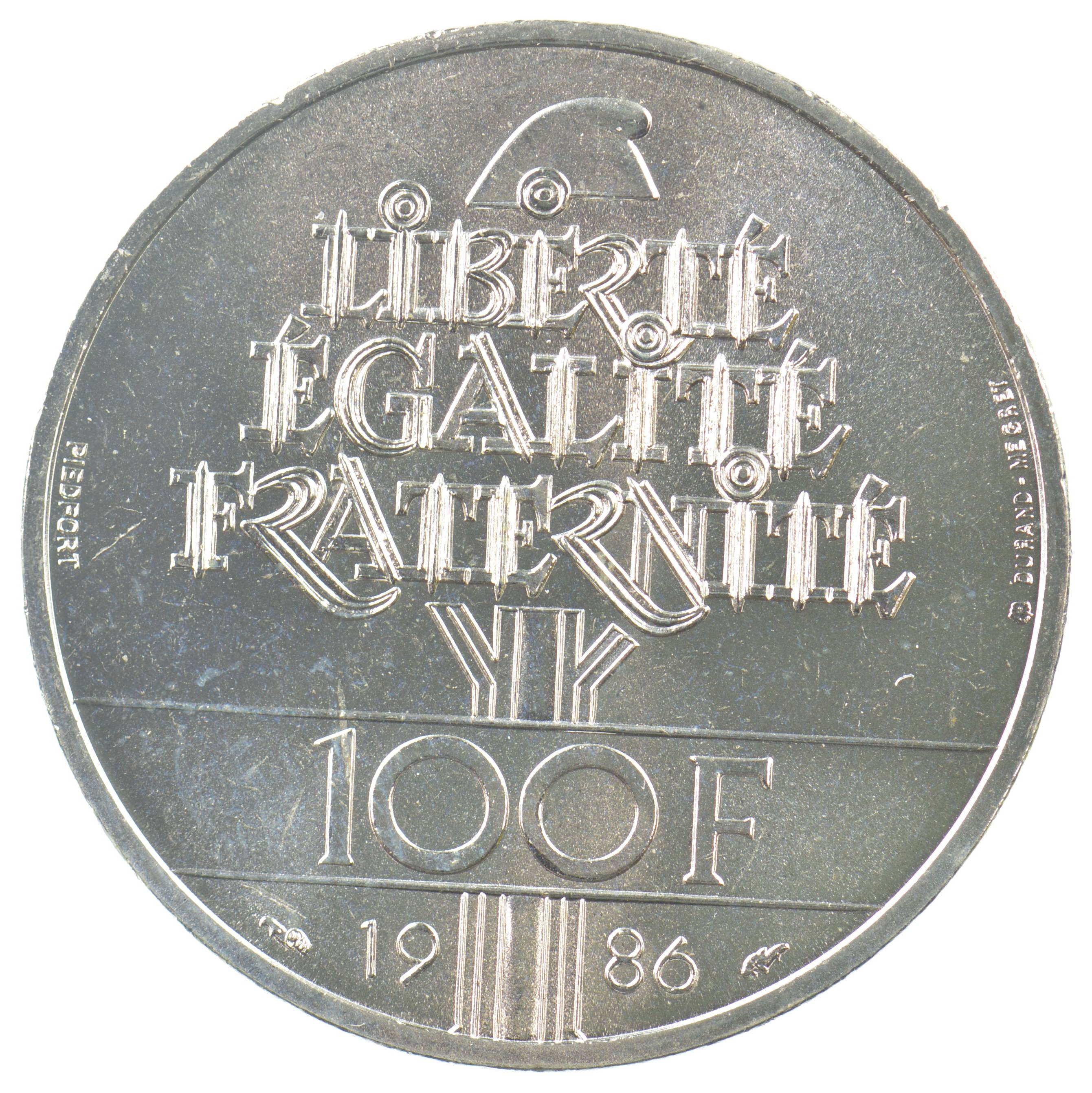 1986 France 100 Francs - 100 Year Statue of Liberty Anniversary ...