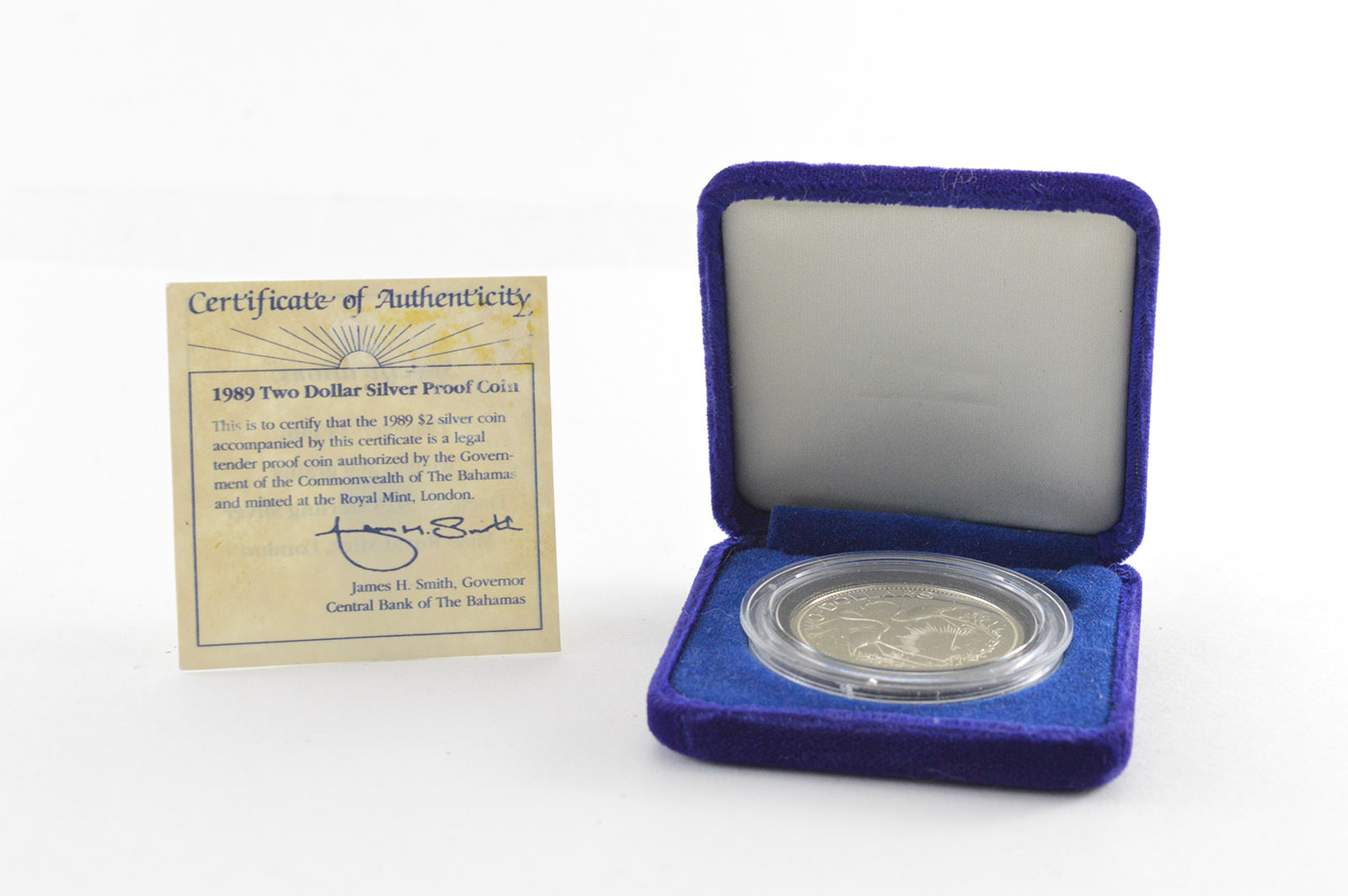 1989 The Bahamas 2 Dollars Silver Proof Coin - Box & COA | Property Room