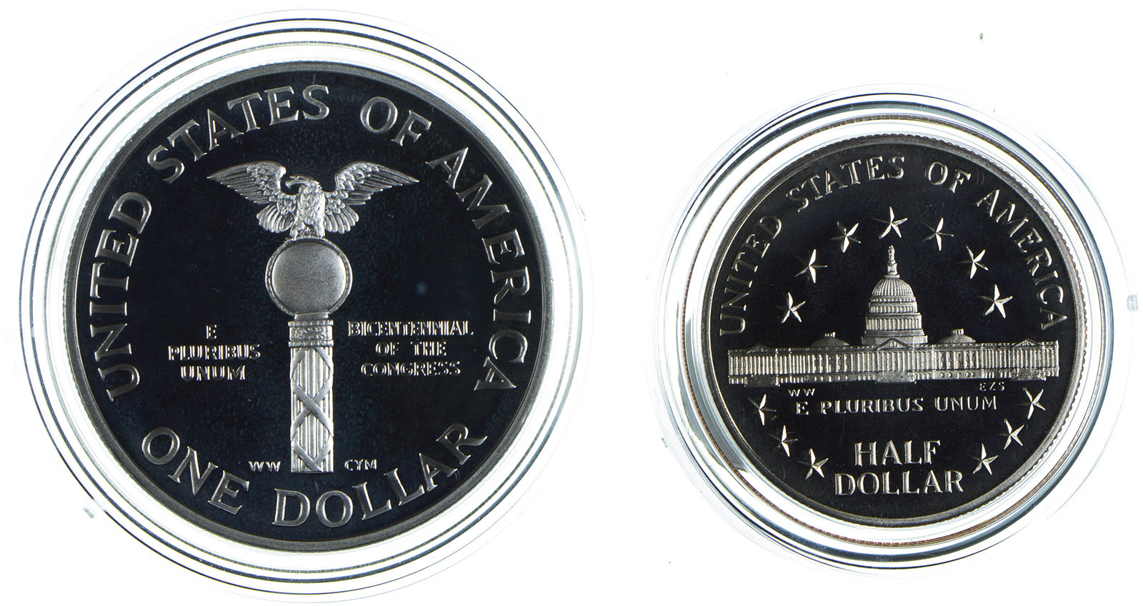 1989-S $1 Congress PROOF US Commemorative Silver Dollar 2 Coin Set ...