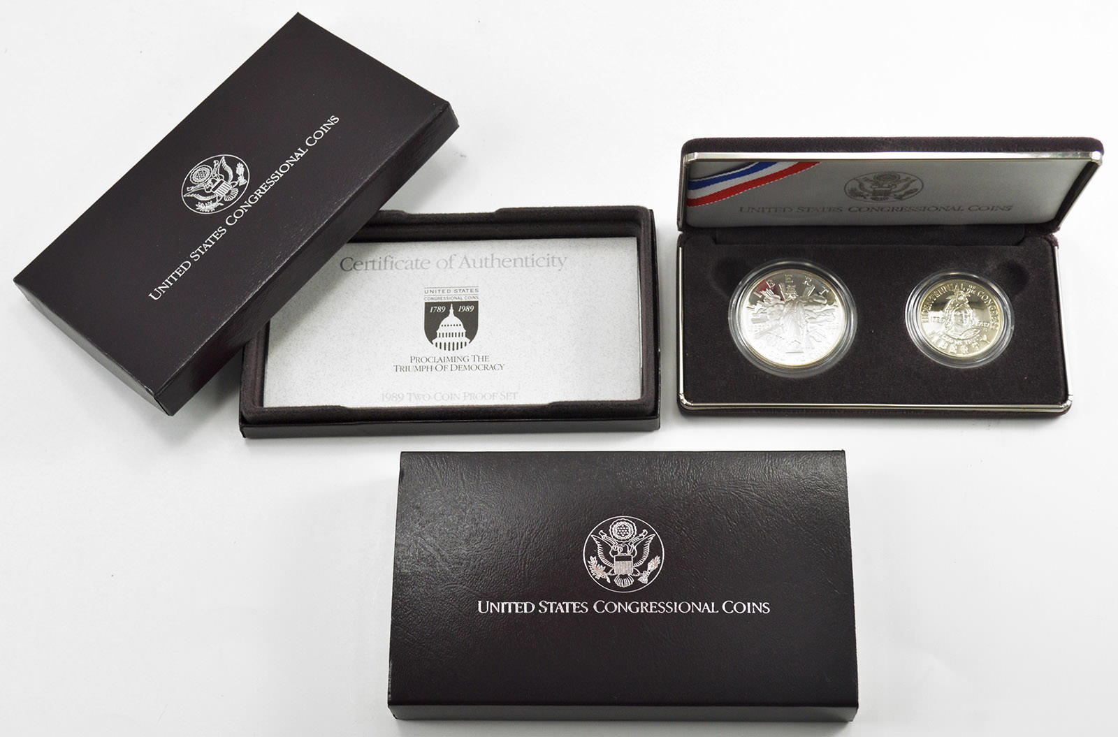 1989-S $1 Congress PROOF US Commemorative Silver Dollar 2 Coin Set ...
