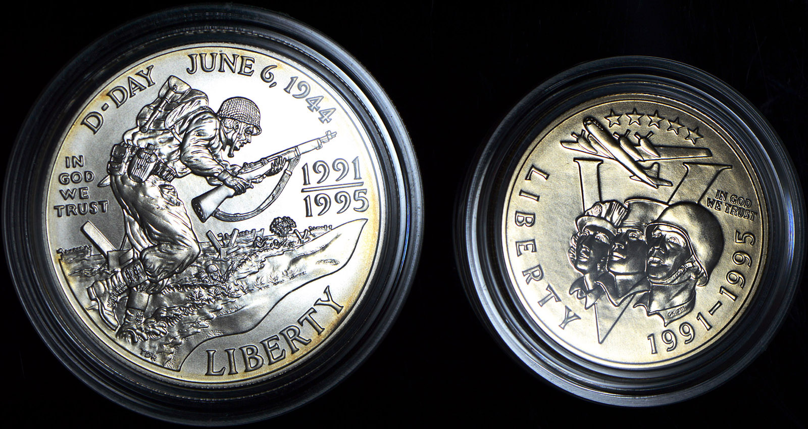 1991-95-D $1 World War II Uncirculated US Commemorative Silver Dollar 2 ...