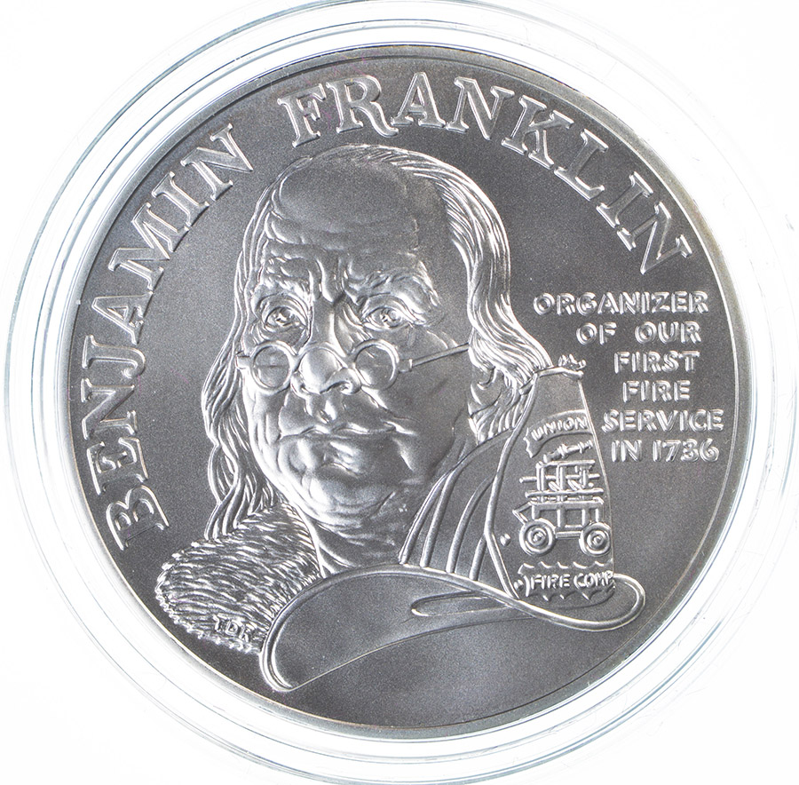 1992 Ben Franklin Firefighters Commemorative Proof Silver Medal w/ Box ...