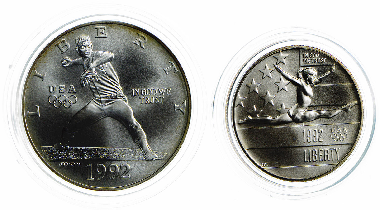 1992-D $1 Olympic Uncirculated US Commemorative Silver Dollar 2 Coin ...