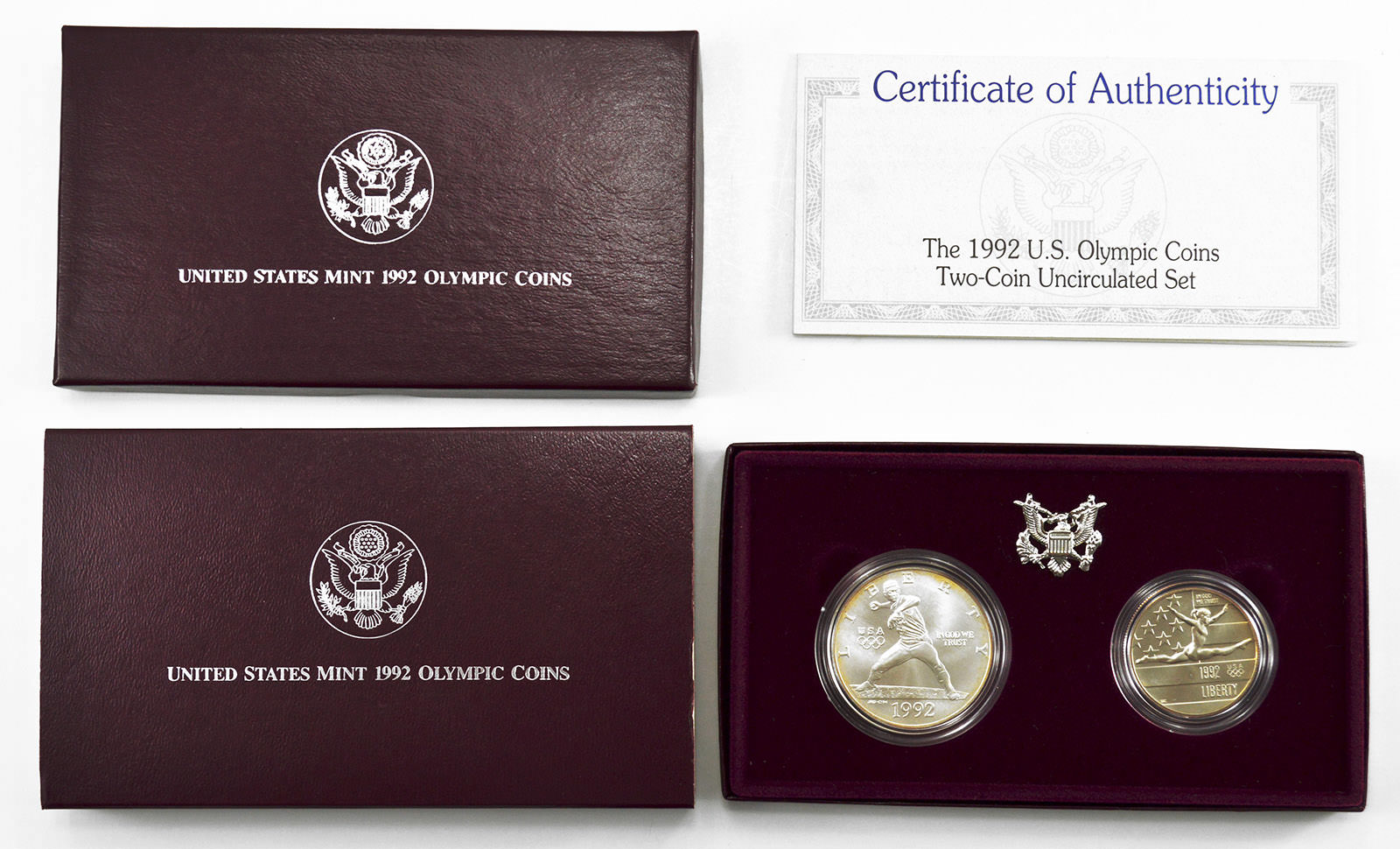 1992-D $1 Olympic Uncirculated US Commemorative Silver Dollar 2 Coin ...