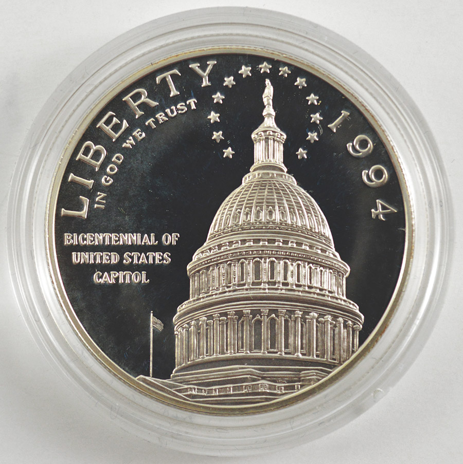1994 US Capitol Bicentennial Commemorative Proof Silver Dollar w/ Box ...