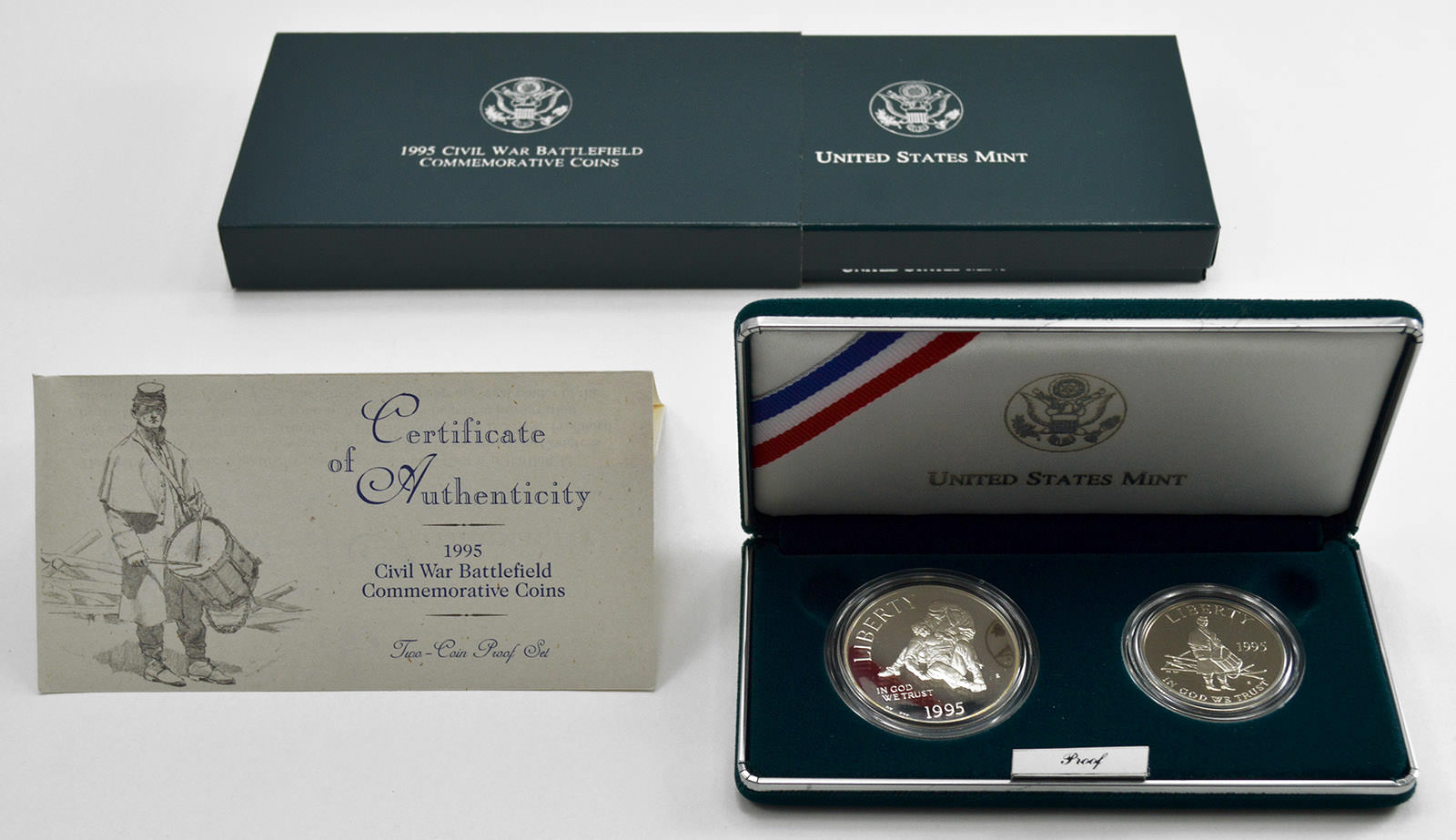 1995-S $1 Civil War PROOF US Commemorative Silver Dollar 2 Coin Set ...