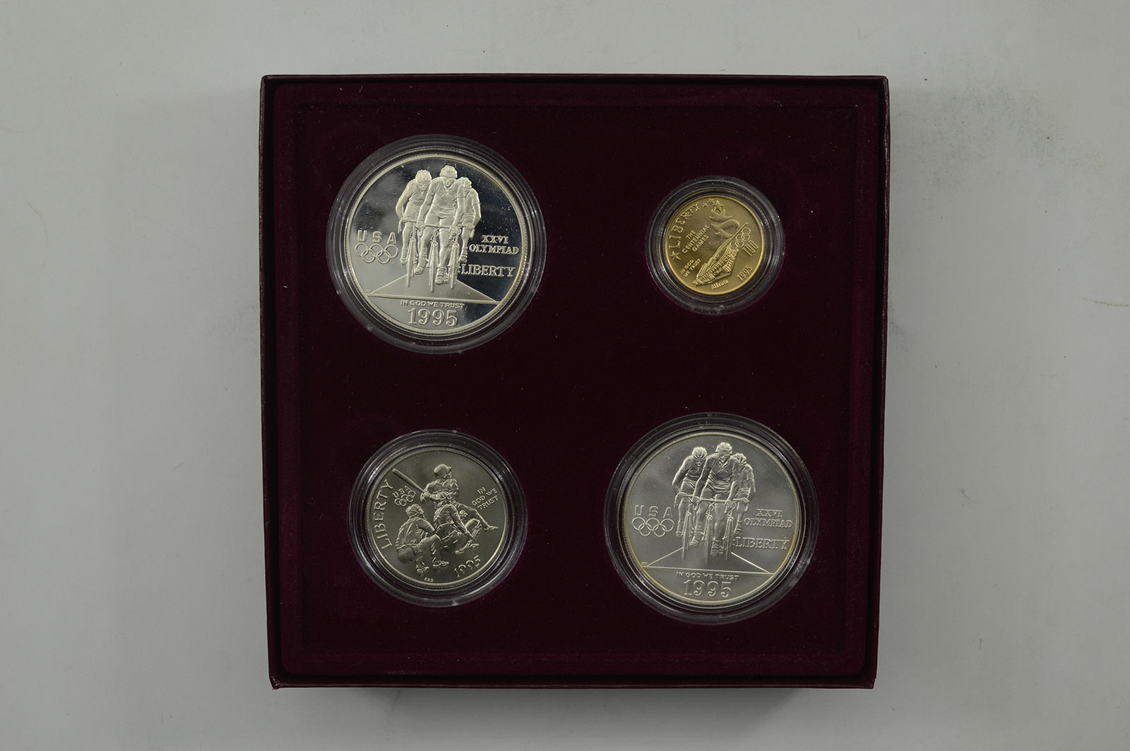 1996 Atlanta Olympic Games 4 Coin Set - GOLD & SILVER $1.00 $5 PR Unc ...
