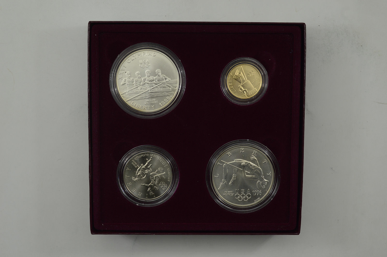1996 Atlanta Olympic Games 4 Coin Set - GOLD & SILVER $1.00 $5 PR Unc ...