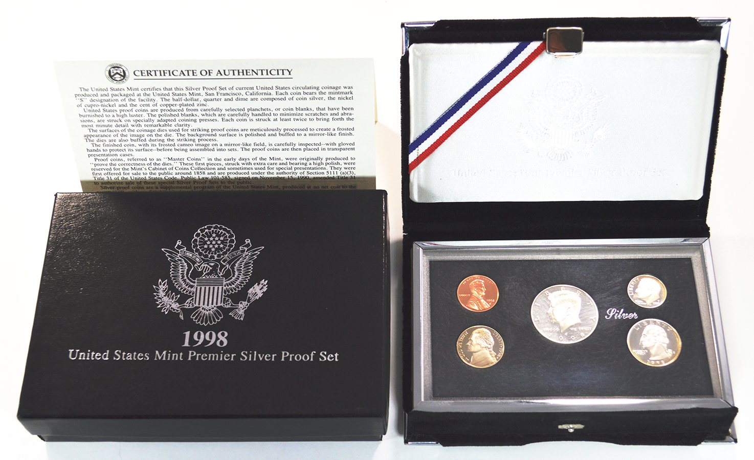 1998 U.S. Premier Silver Proof Set In Mint Packaging With COA ...
